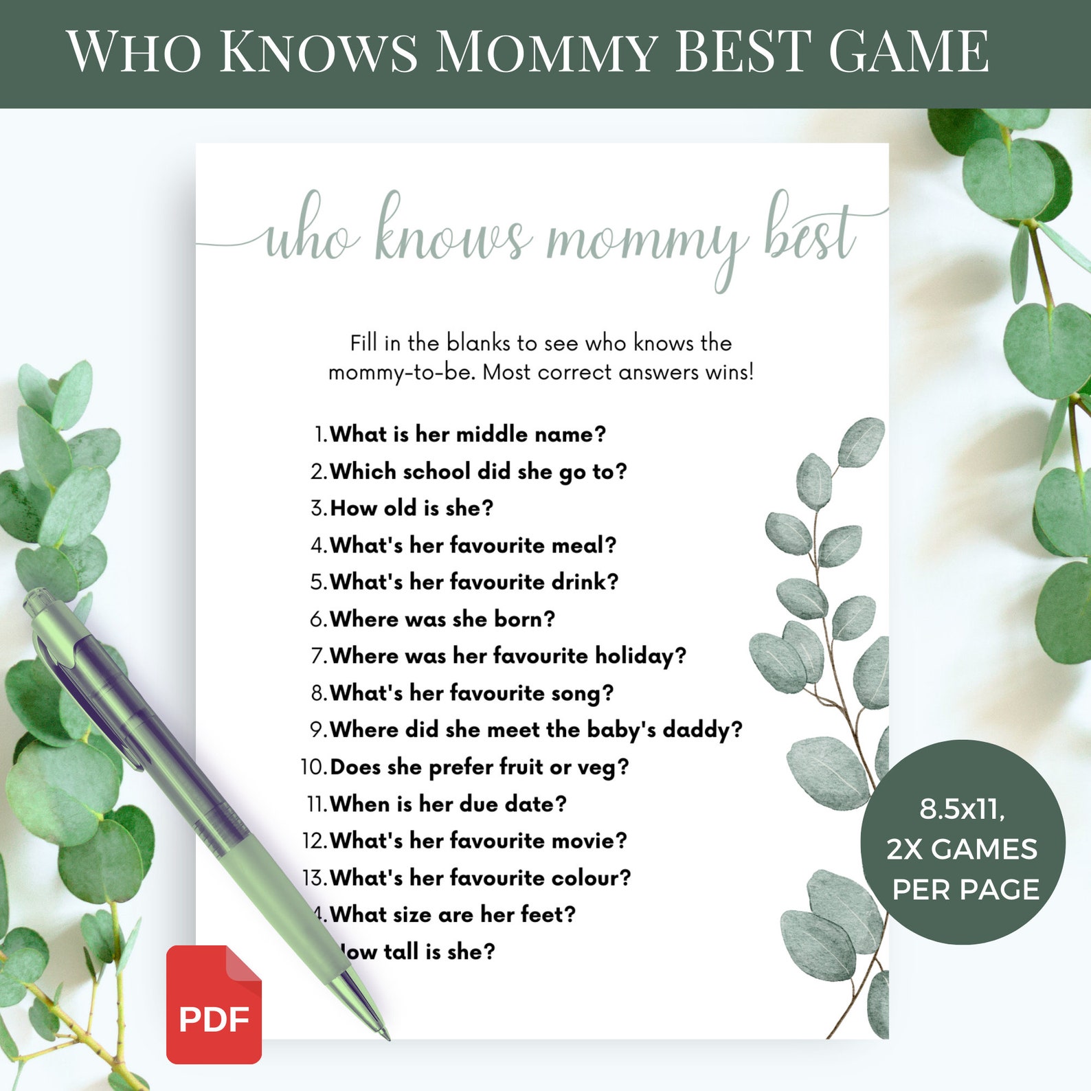Who Knows Mommy Best Baby Shower Game How Well Do You Know - Etsy