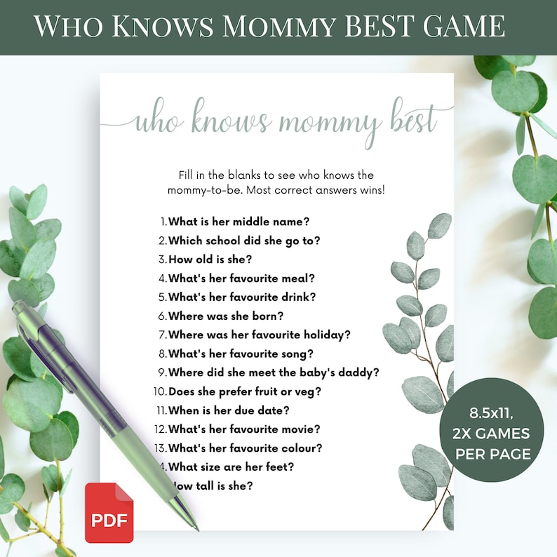 Who Knows Mommy Best Baby Shower Game How Well Do You Know - Etsy