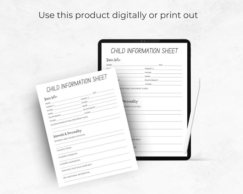 Child Information Form, New Babysitter Info Sheet, Childcare Info Sheet ...