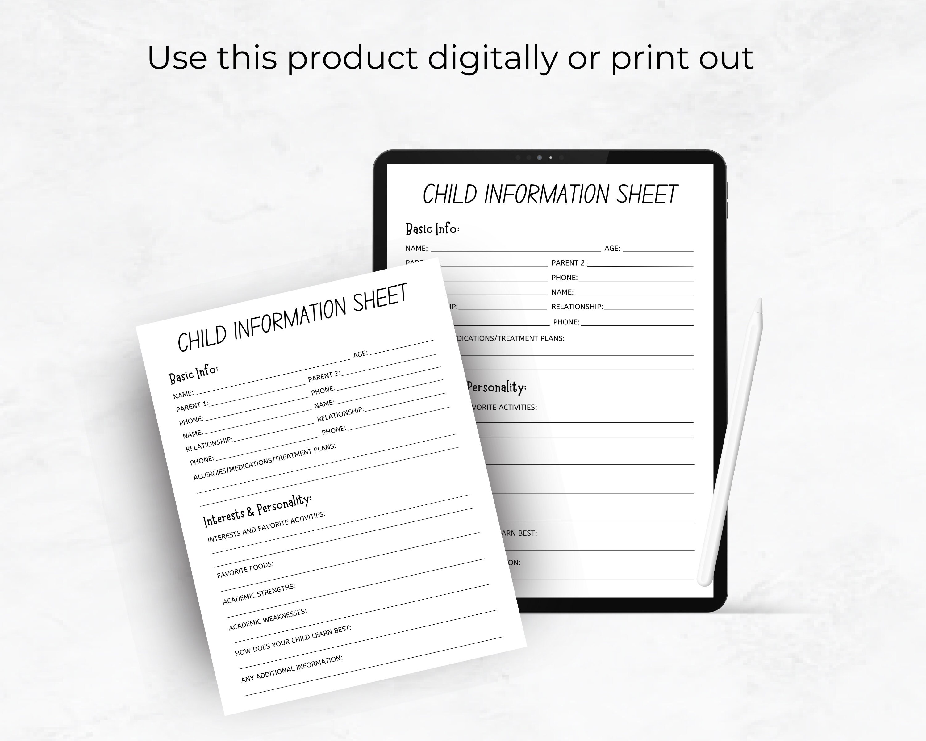 Child Information Form, New Babysitter Info Sheet, Childcare Info Sheet ...