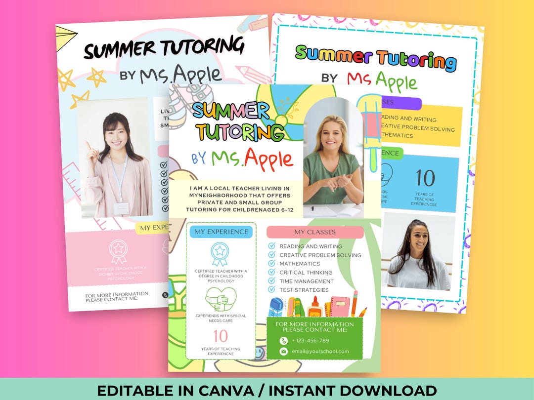 Editable Summer School Flyer, Summer Tutoring Service Flyer, Printable ...