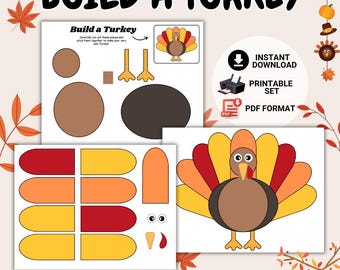 Build a Turkey Cut & Paste Craft, Fall Kids Craft, Autumn Activity ...