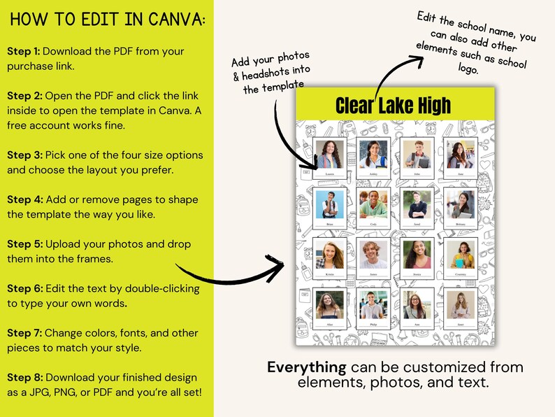 Class of 2026 Yearbook Template, Editable Senior Yearbook Layout, High ...