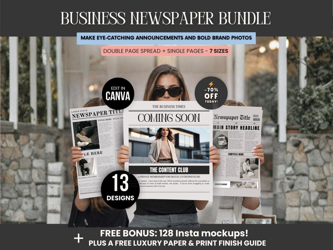 Business Newspaper Template Bundle, Editable Canva Press Style ...