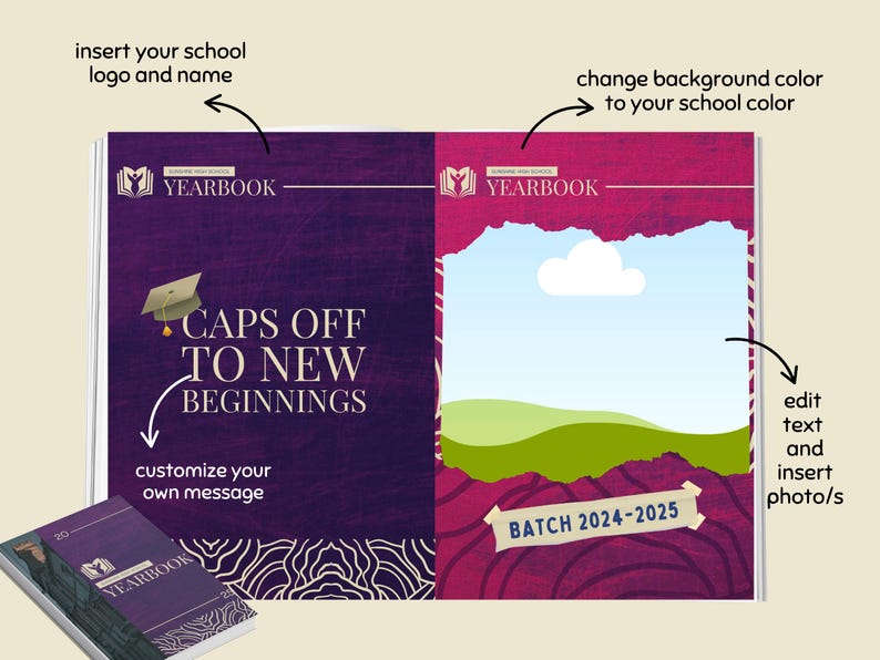 Class of 2025 Yearbook Template, Editable School Memory Photo Collage ...