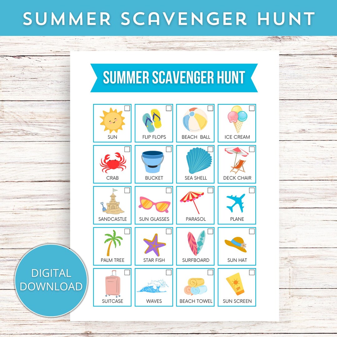 Summer Scavenger Hunt Game, Printable Outdoor Treasure Hunt, Beach ...