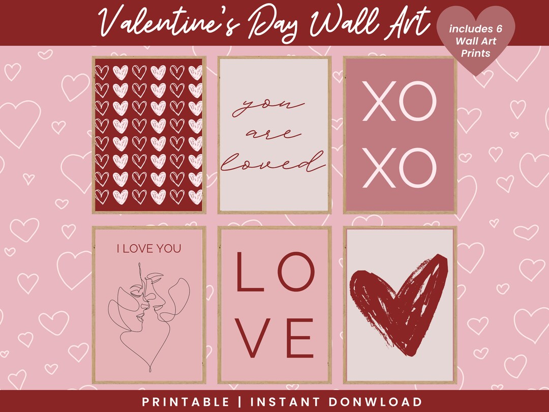 Valentine's Wall Art Set of 6 Prints, Valentine's Day Decor, Valentines ...