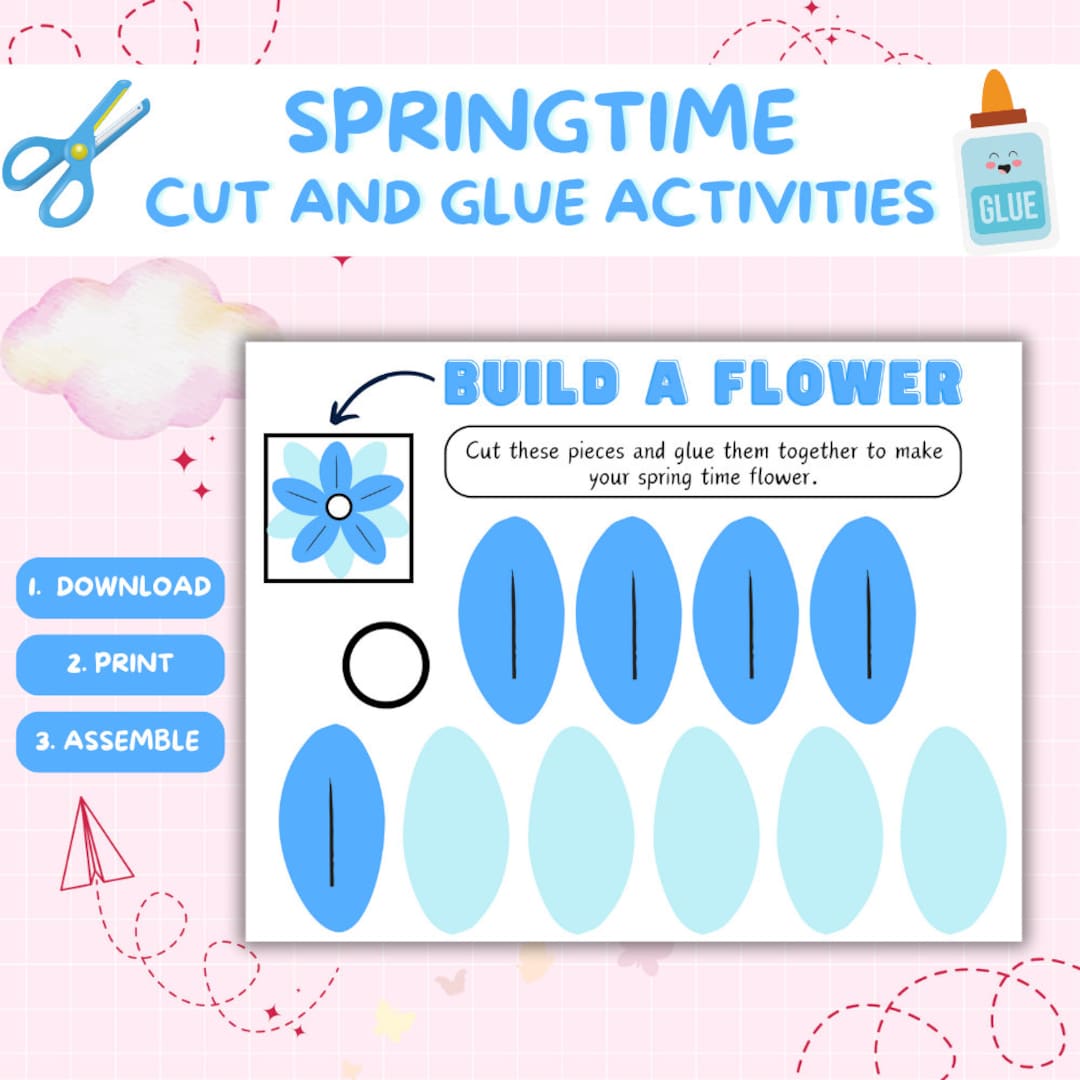 Spring Cut & Glue Activity, Build a Flower Cut and Glue Craft ...