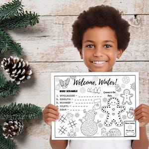 Winter Activity Placemat, Printable Winter Coloring Page Craft, Welcome ...