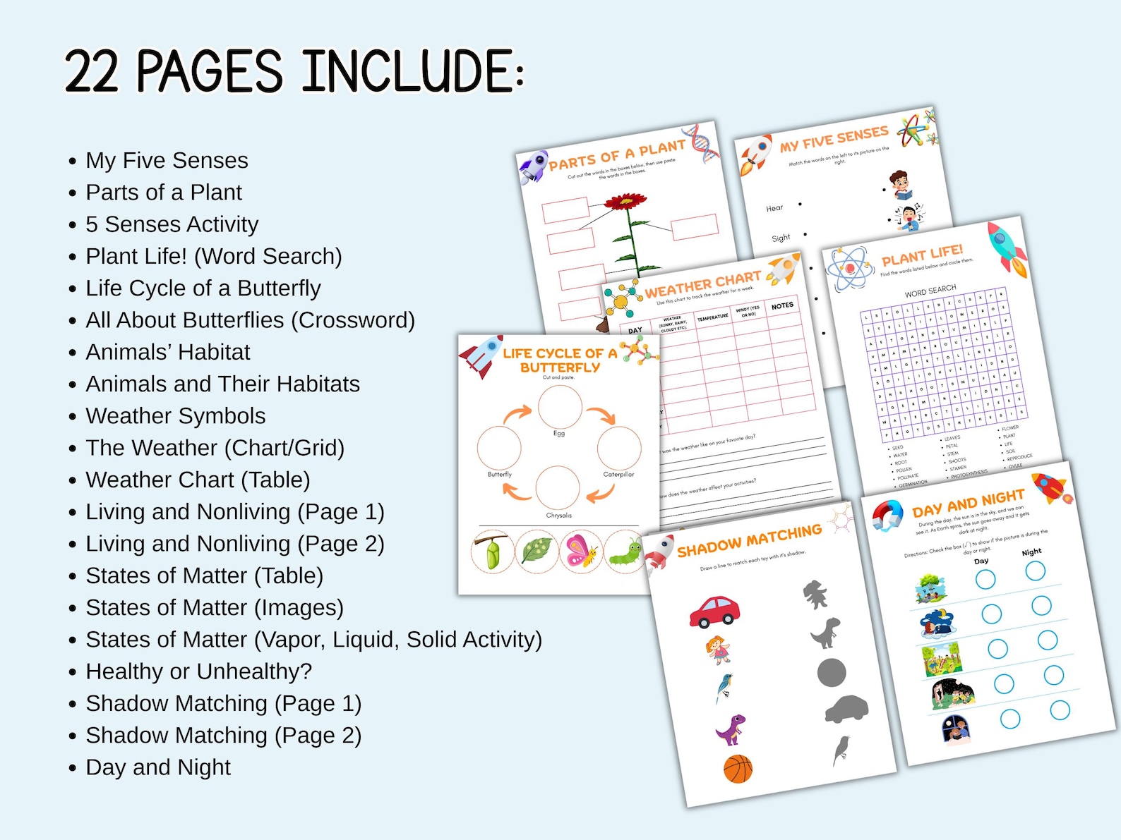 Grade 1 Science Worksheets Bundle – Plants, Senses & Weather, 22 ...