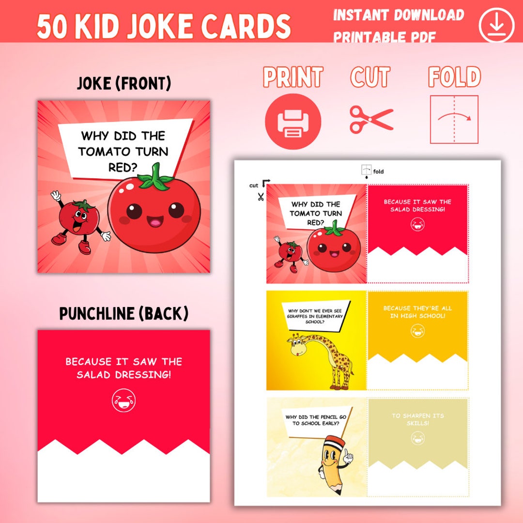 Kids Joke Cards, Back to School Printable, Lunch Box Jokes, Kids Lunch ...