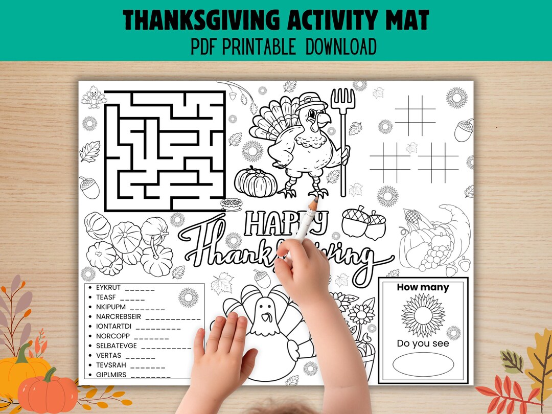Printable Thanksgiving Activity Placemat- Coloring Mat for Kids ...