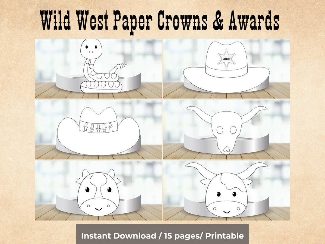Wild West Cowboy Hat Paper Crowns and Rewards, Kids Coloring Craft ...