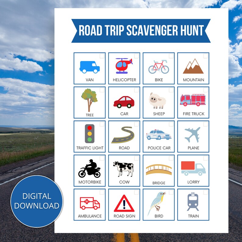 Road Trip Scavenger Hunt Game, Printable Car Game, Car Ride Activity ...