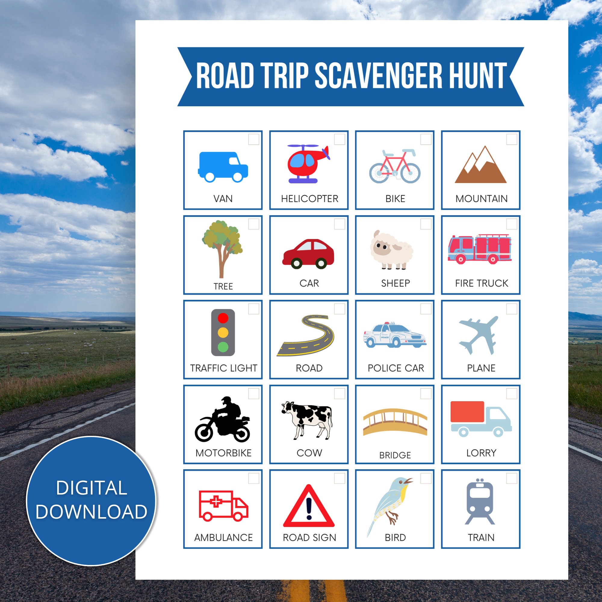 Road Trip Scavenger Hunt Game, Printable Car Game, Car Ride Activity ...