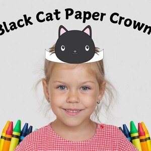 Black Cat Hat Paper Crown, Printable Halloween Crown, Cat Headband ...