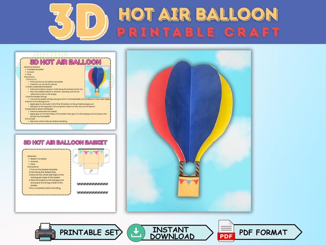 3d Hot Air Balloon Craft, Build a Hot Air Balloon Printable Craft, Cut ...