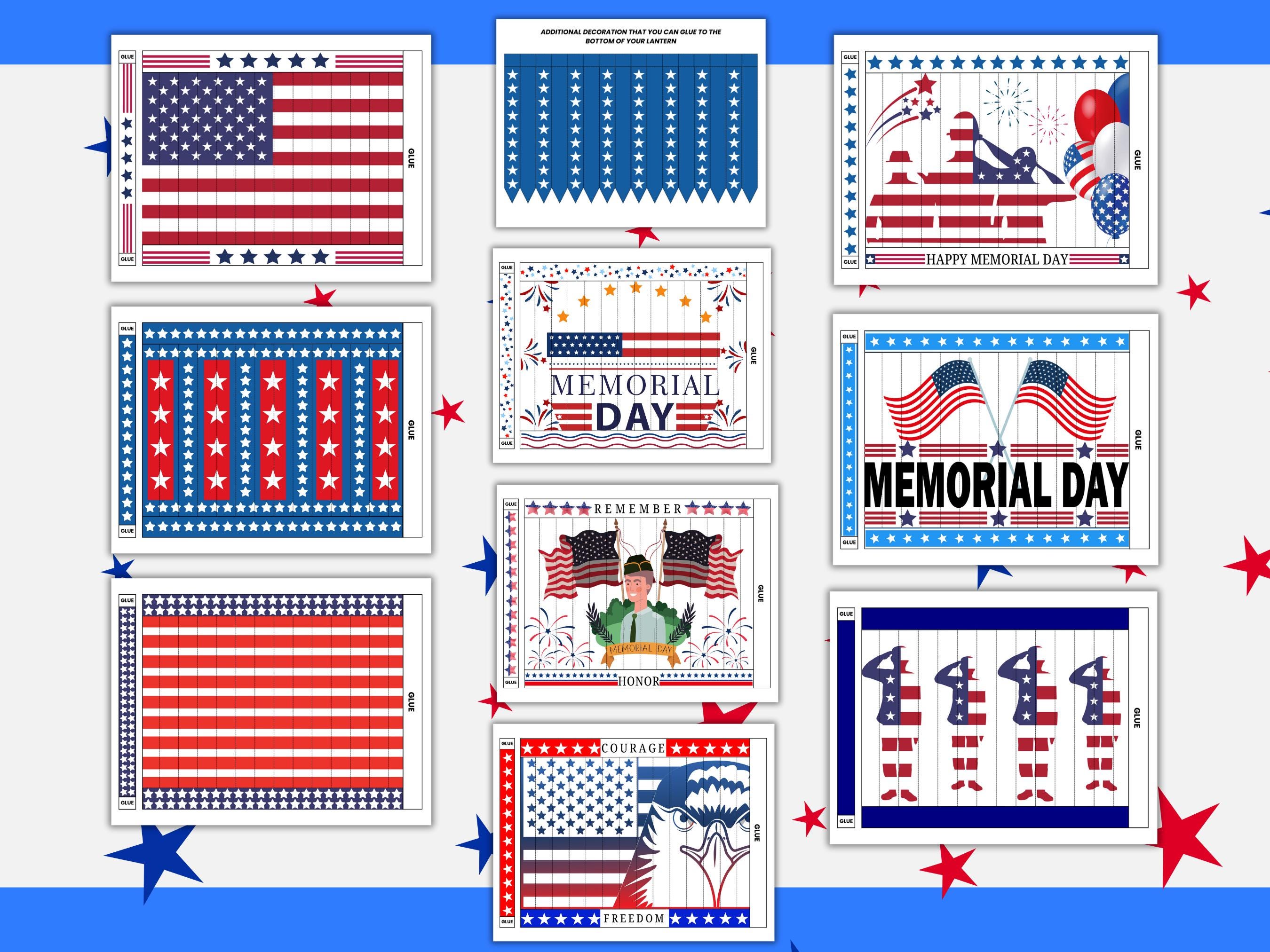 Printable Lantern Craft, Memorial Day Cut & Paste Activity, Patriotic ...