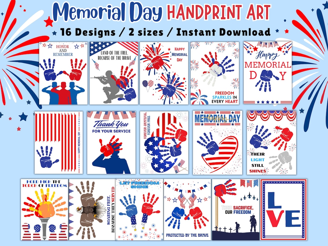 Memorial Day Handprint Craft Bundle, Patriotic Handprint Art Keepsake ...