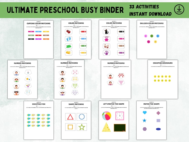 Preschool Busy Book Binder, 33 Learning Activities (PDF Printable) - Etsy