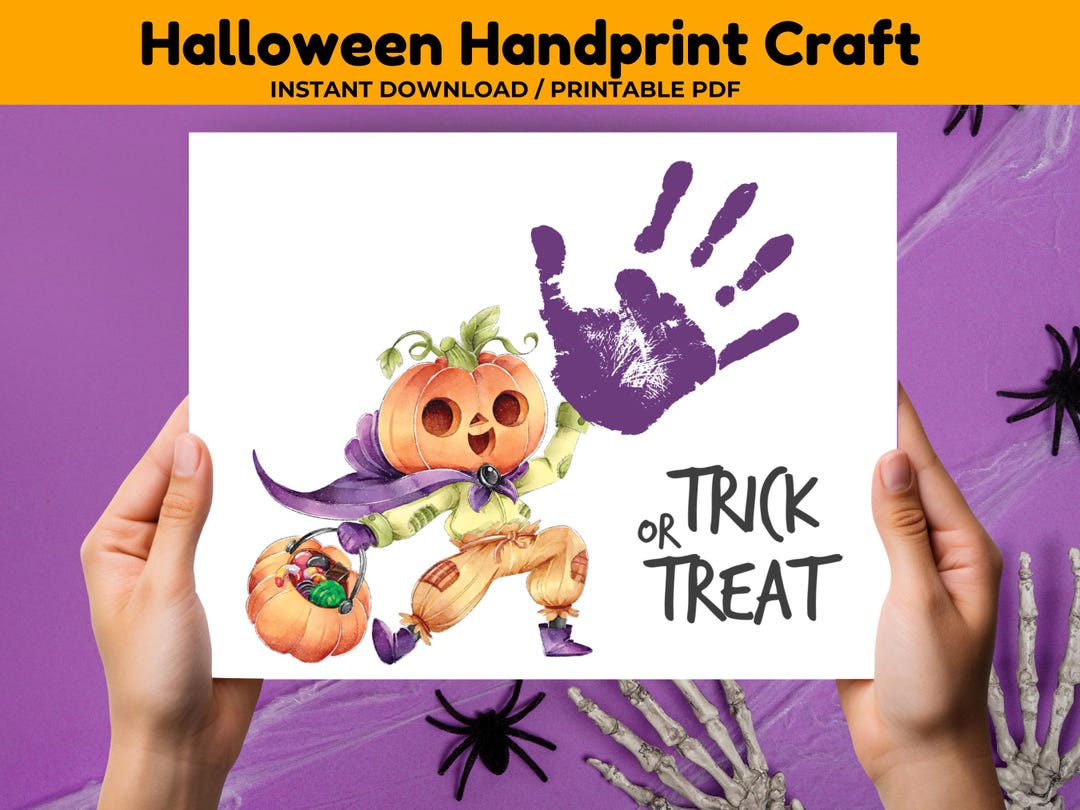 Halloween Trick or Treat Handprint Art, Halloween Art Craft, Preschool ...