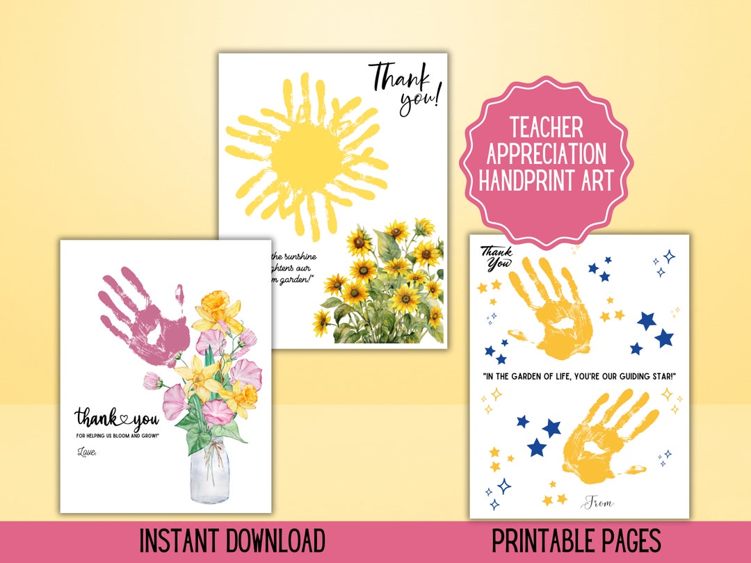 Teacher Appreciation Handprint Art Crafts, Printable Thank You Gift ...
