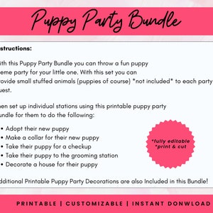 Editable Puppy Party Bundle for Girls, Puppy Party Birthday Invitation ...