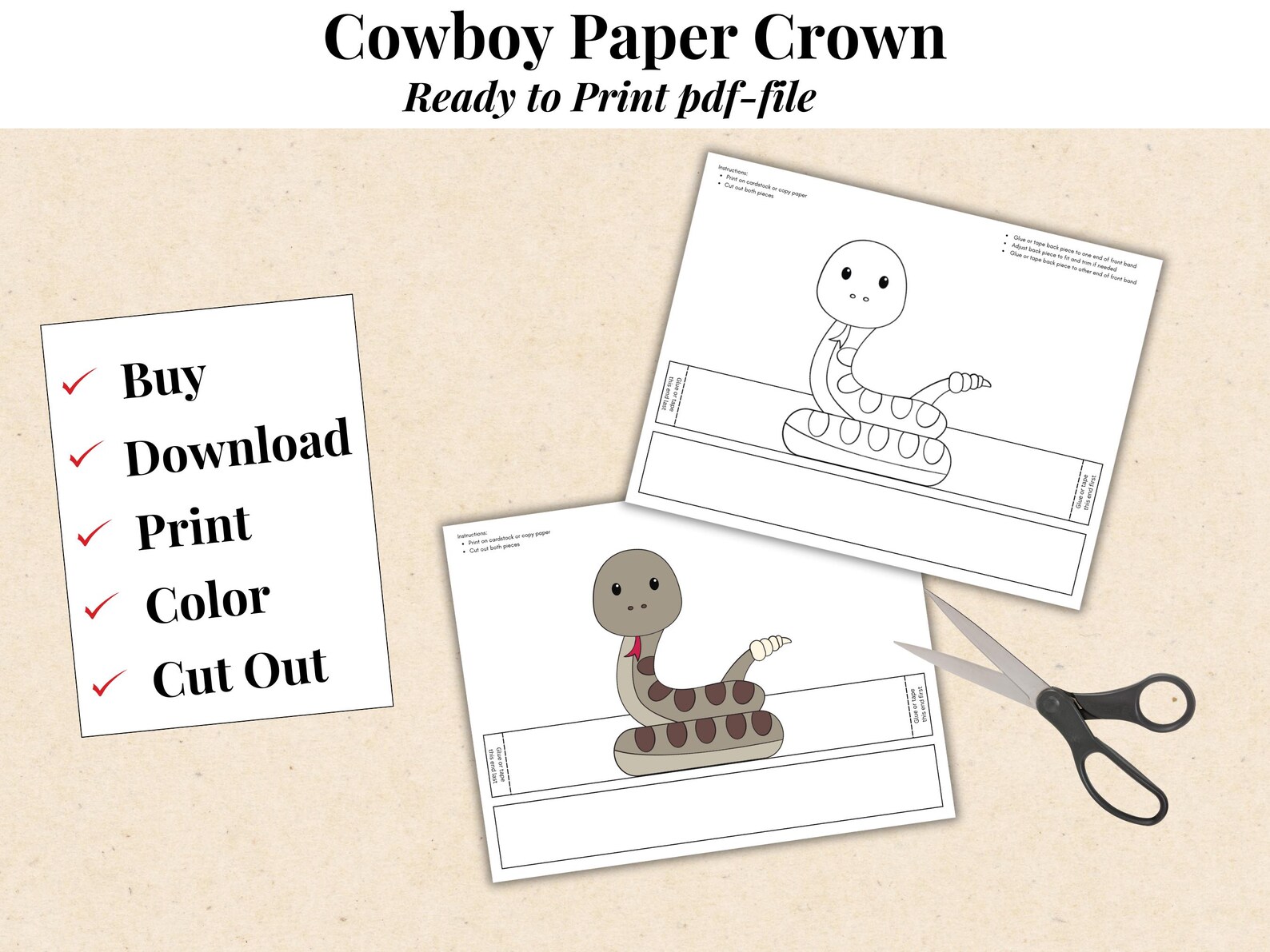 Rattlesnake Hat Paper Crown Craft, Snake Paper Crown Template, Wild ...