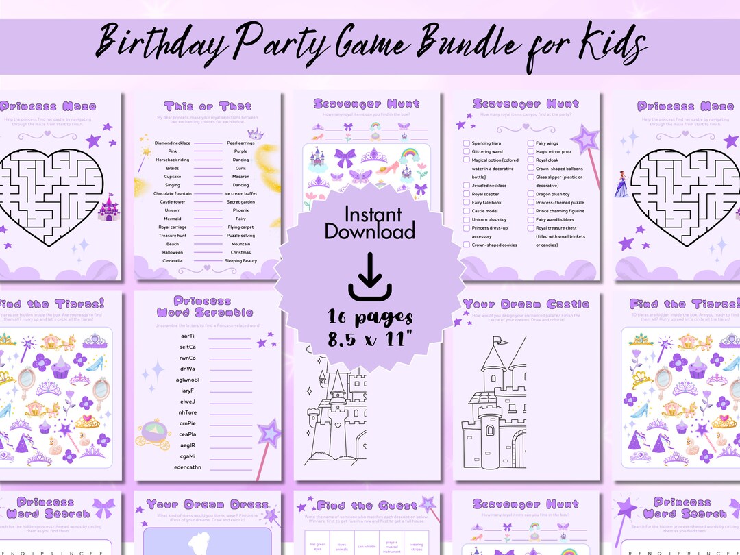 Princess Birthday Party Games, Printable Birthday Games for Girls ...