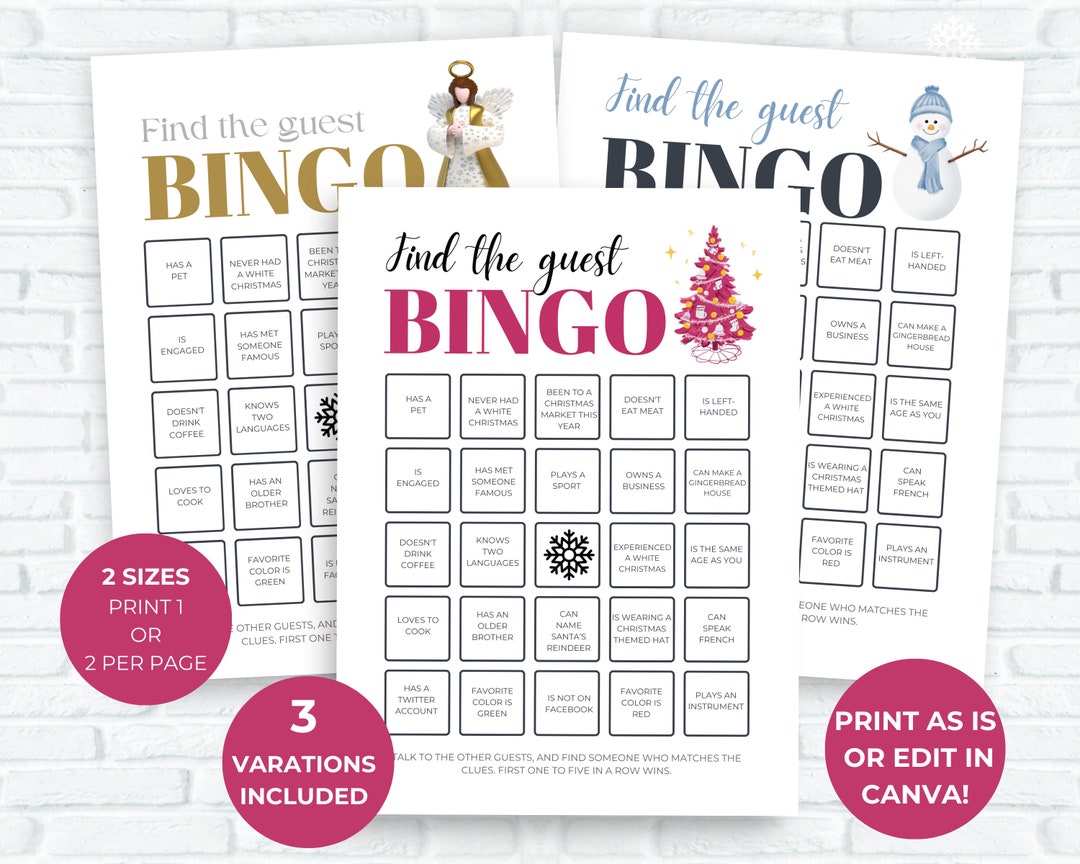 Christmas Bingo Game, Find the Guest Bingo, Printable Christmas Bingo ...