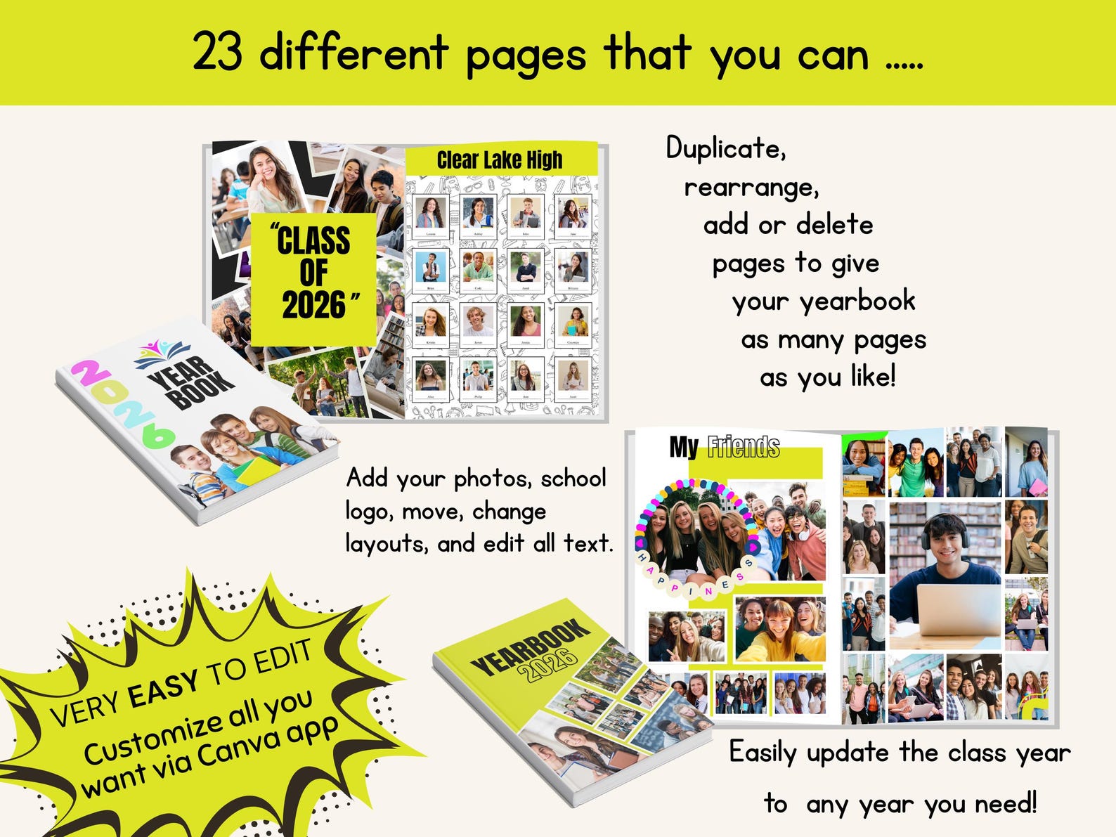 High School Yearbook Template, Class of 2026 Editable Senior Yearbook ...