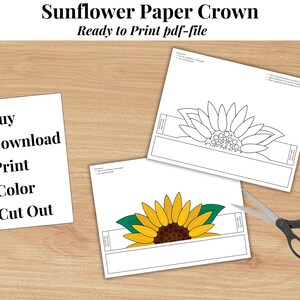 Sunflower Paper Crown Template, Printable Paper Crown, Thanksgiving ...