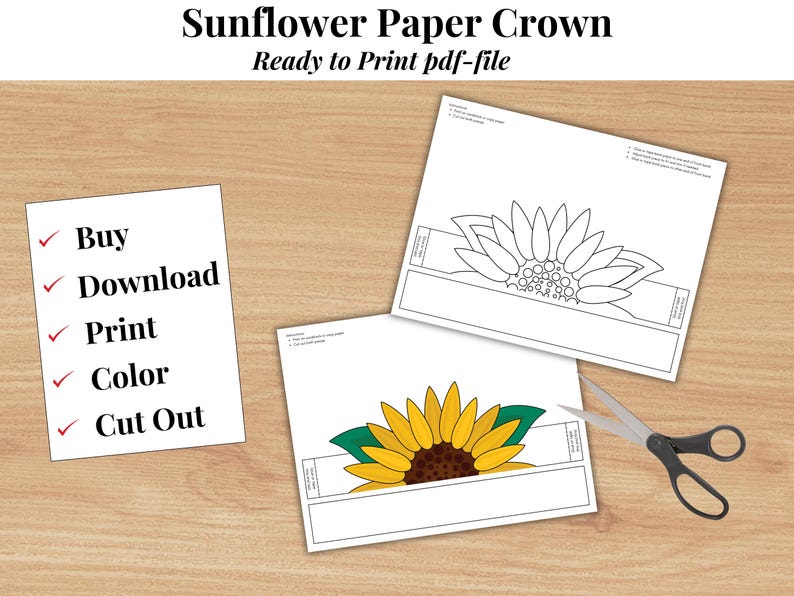 Sunflower Paper Crown Template, Printable Paper Crown, Thanksgiving ...