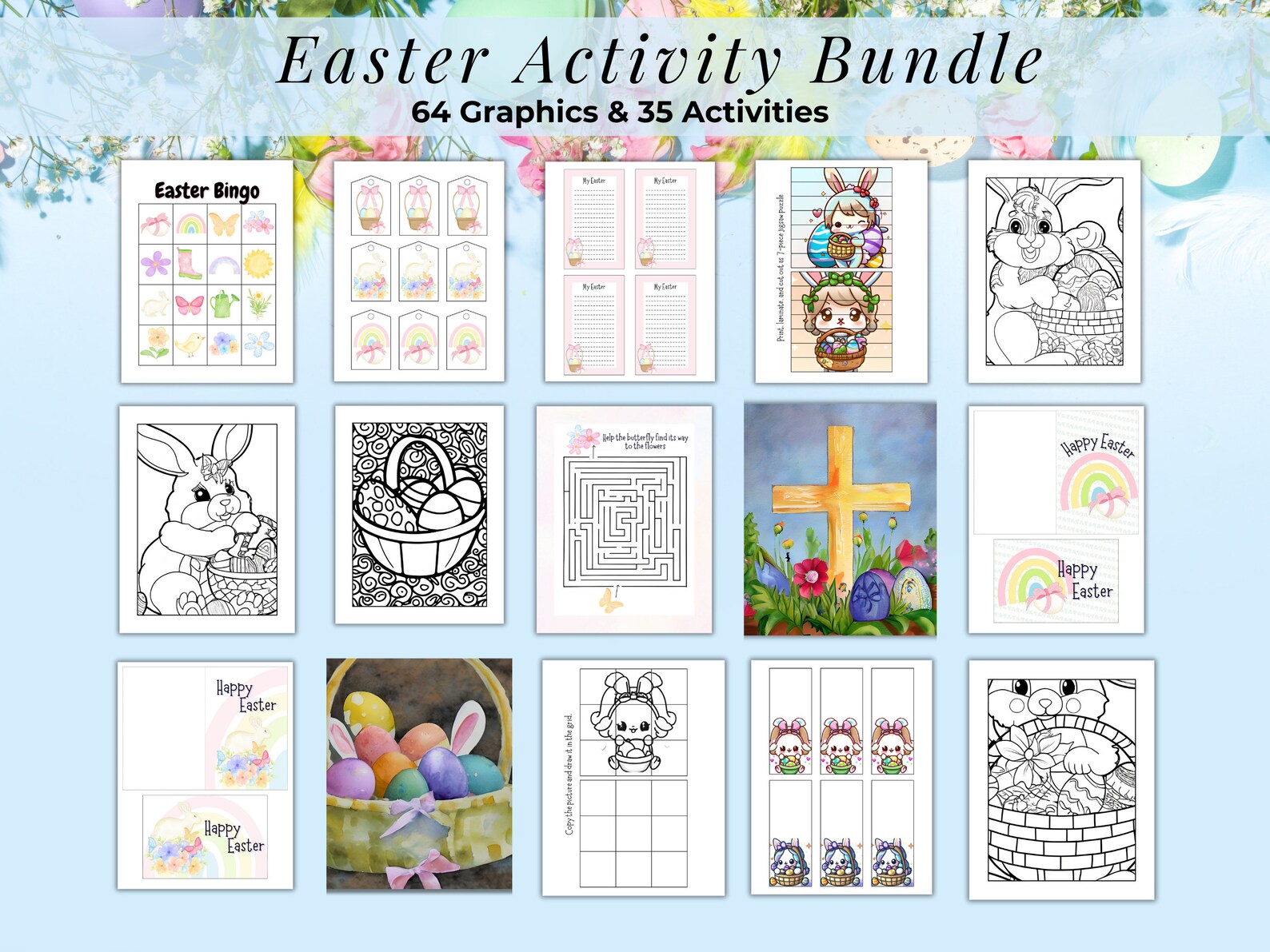 Easter Printable Activity Bundle, Printable Easter Bingo Games, Easter Coloring Pages Easter ...