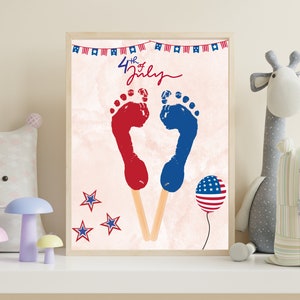 4th of July Footprint Art Craft, Memory Art Keepsake Independence Day ...