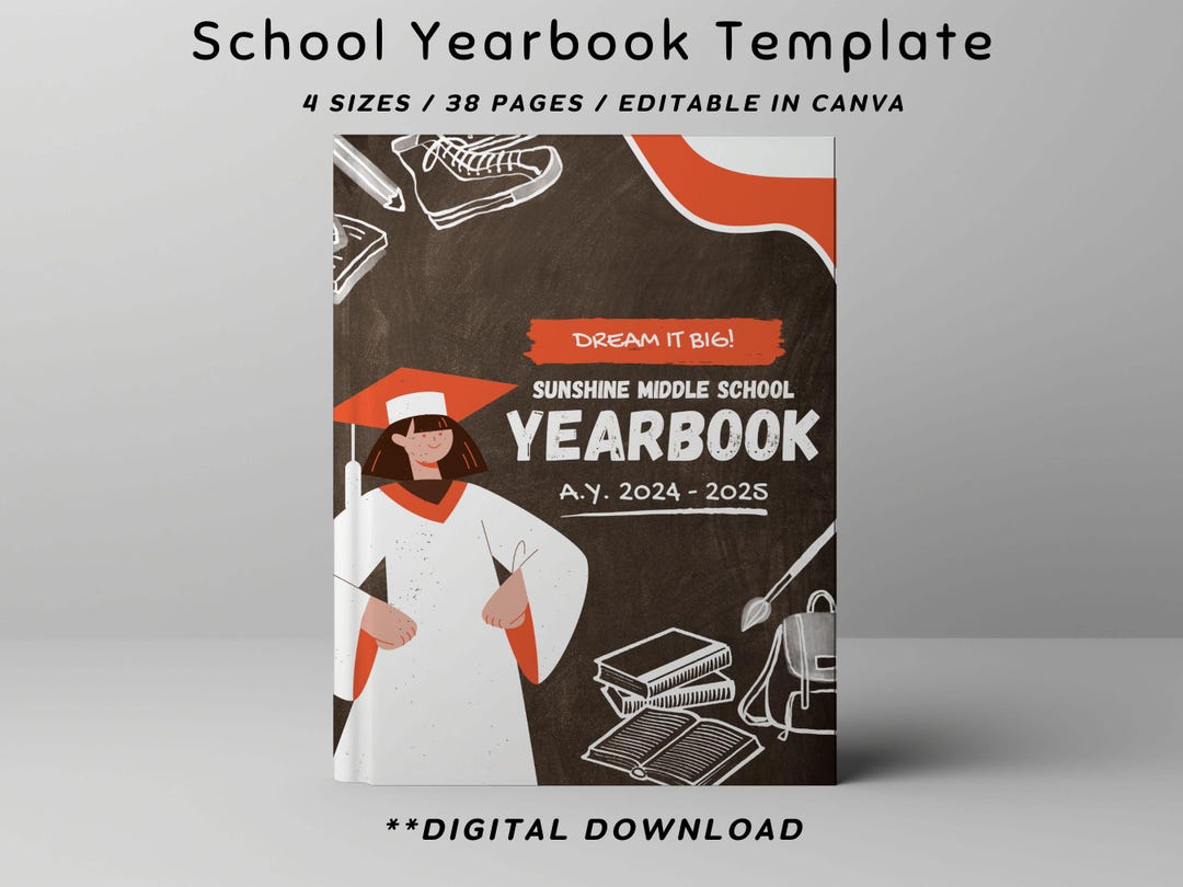 Middle School Yearbook Template, Printable DIY School Class Memory Book ...