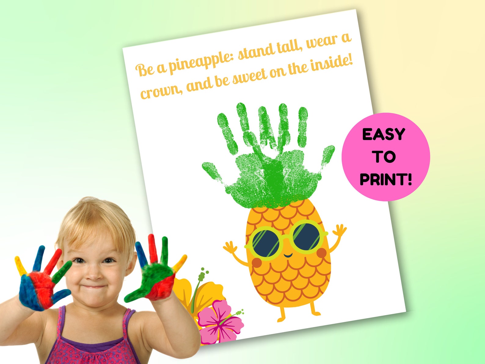 Summer Handprint Art, Pineapple Craft Template, Be a Pineapple Print ...