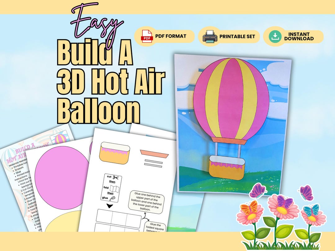 3d Hot Air Pink Balloon Craft, Build a Hot Air Balloon Printable Craft ...