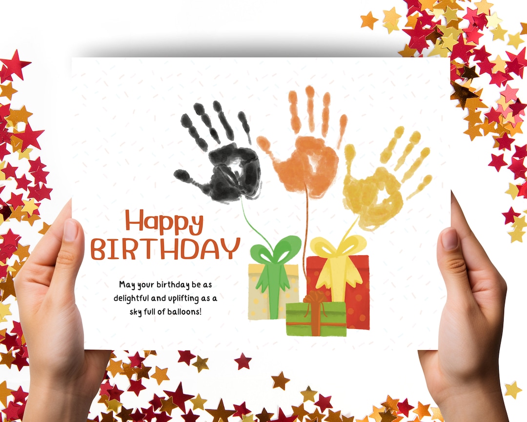 Happy Birthday Handprint Art Craft, Printable Birthday Gift, Baby ...