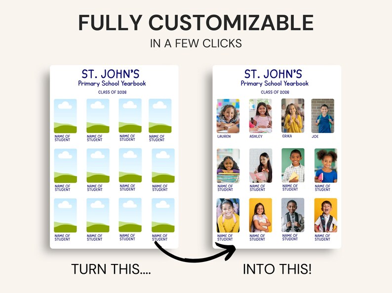 Editable 2026 Elementary Yearbook Template – Printable School Memory ...