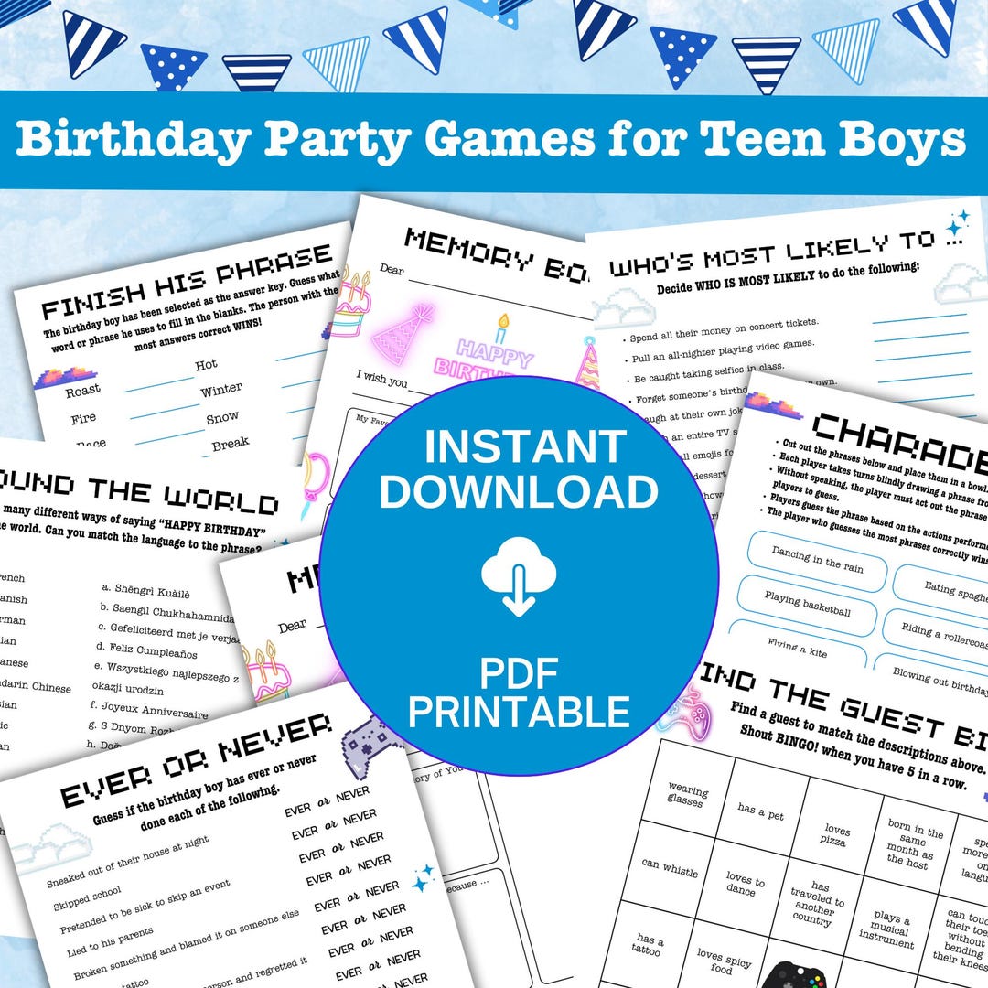 Slumber Birthday Party Games for Boys, Printable Birthday Games Sweet ...