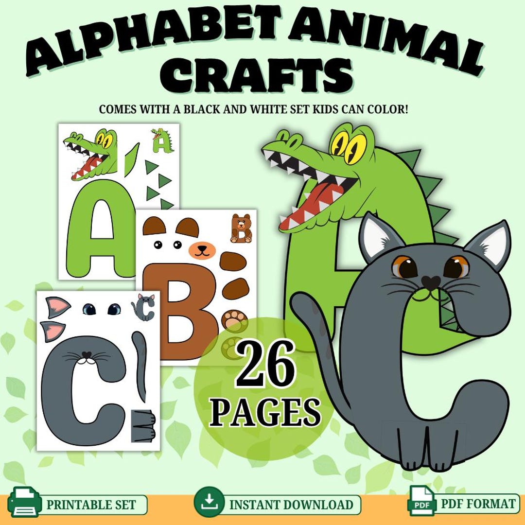 Animal Alphabet Craft Printable Bundle – A-Z Cut & Paste Activity (PDF ...