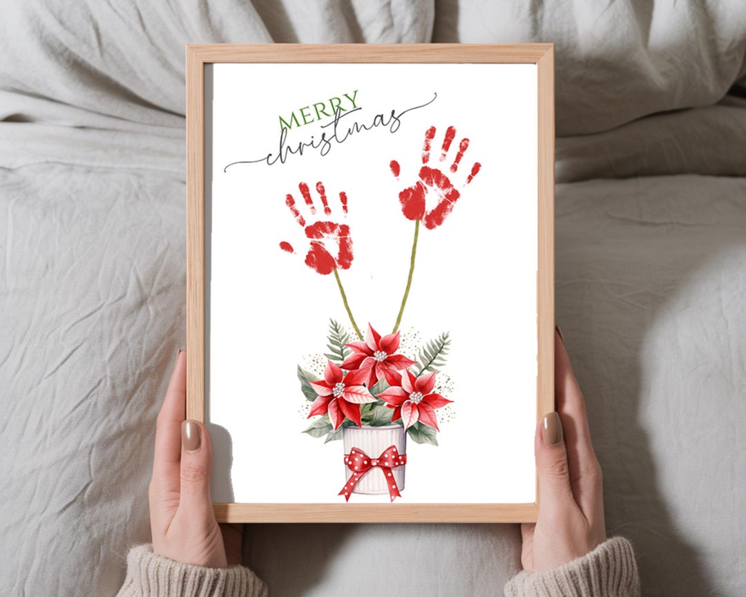 Merry Christmas Handprint Art, Christmas Gift, Christmas Handprint ...