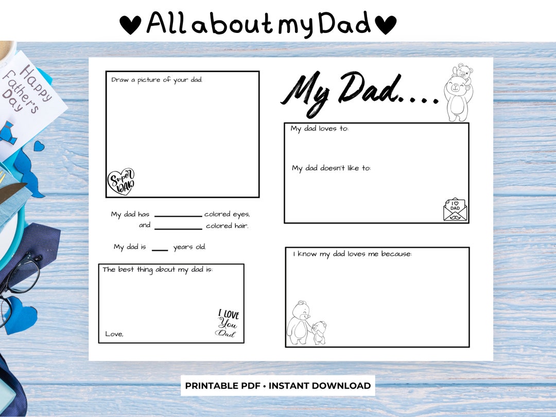 All About My Dad Printable, Fathers Day Questionnaire, Birthday Gift ...