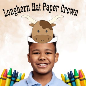 Longhorn Hat Paper Crown Craft, Coloring Cow Paper Craft, Wild West ...