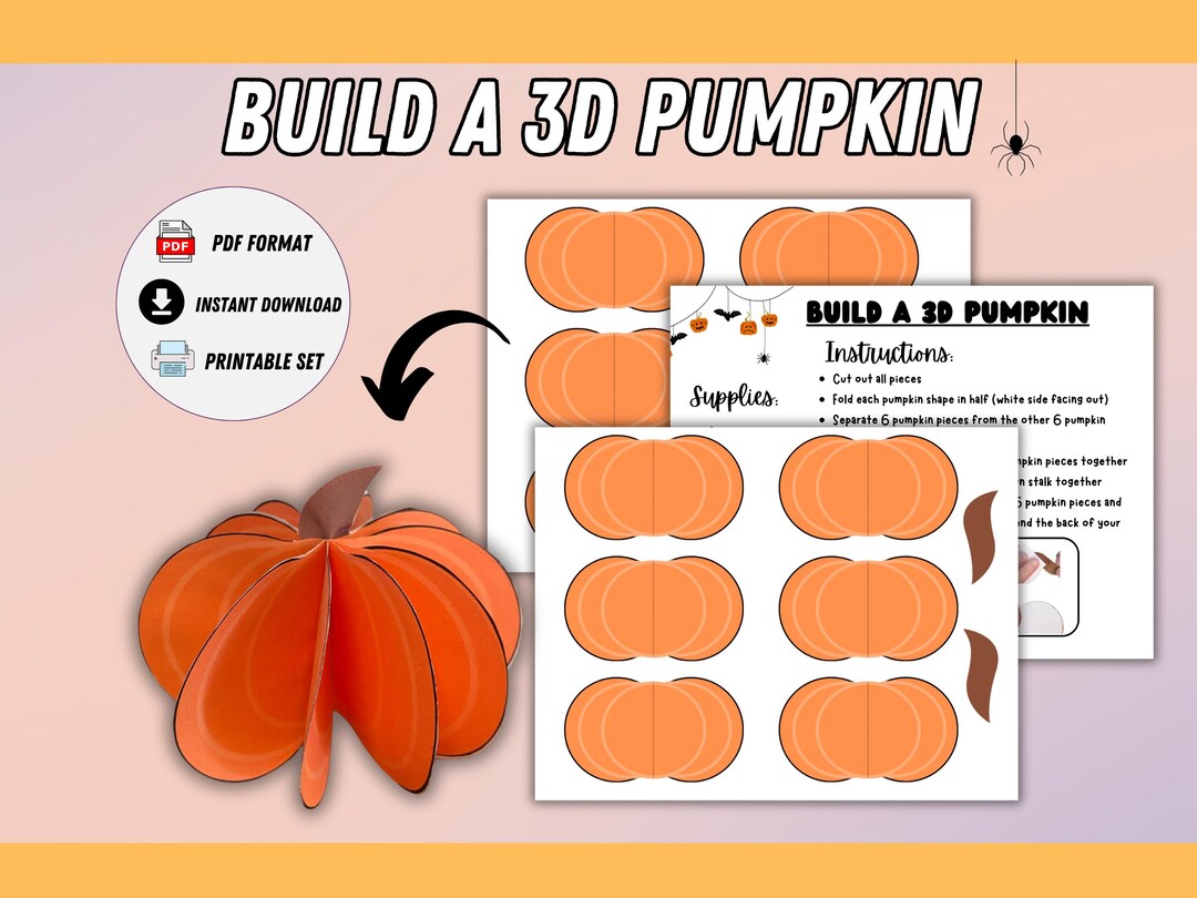 Build a 3d Pumpkin Printable, Fall Craft, October Craft, Autumn ...
