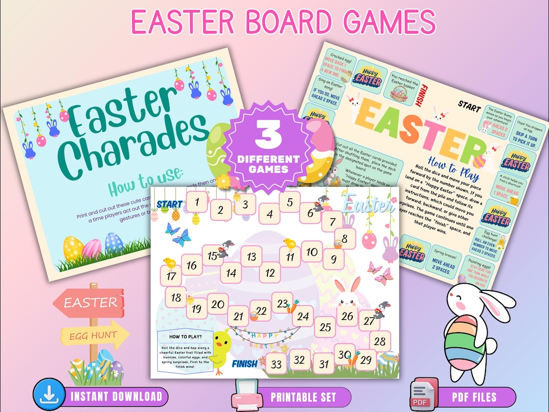 Easter Board Game Bundle, Printable Charades & Dice Games for Party ...