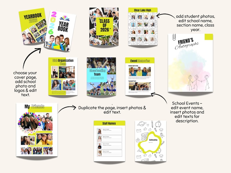 Class of 2026 Yearbook Template, Editable Senior Yearbook Layout, High ...