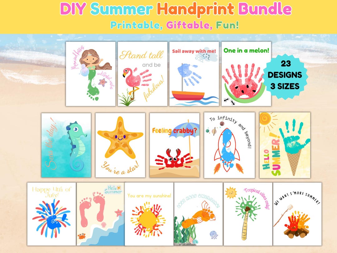 Summer Handprint & Footprint Craft Bundle, Printable Summer Kids Crafts ...
