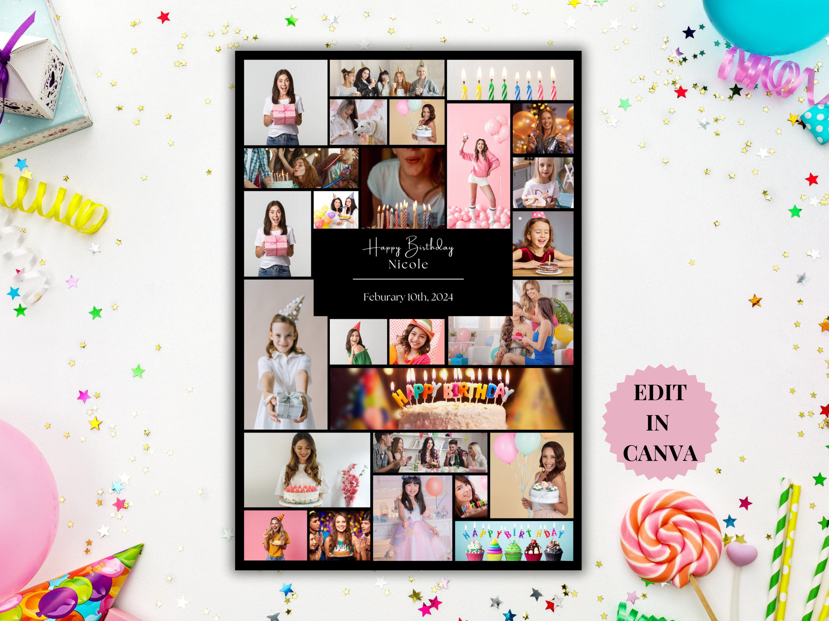 Birthday Photo Collage Template, Photo Gift Collage Printable Birthday ...